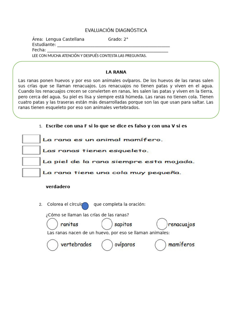 Examen de Español 2° Grado PDF | PDF