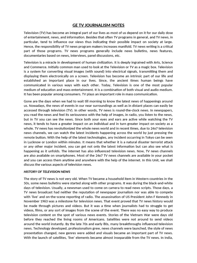 GE TV JOURNALISM NOTES | PDF | News | Television