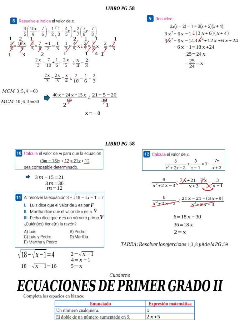 Ecuaciones de Primer Grado Ii (1ro de Secundaria - Álgebra) | PDF