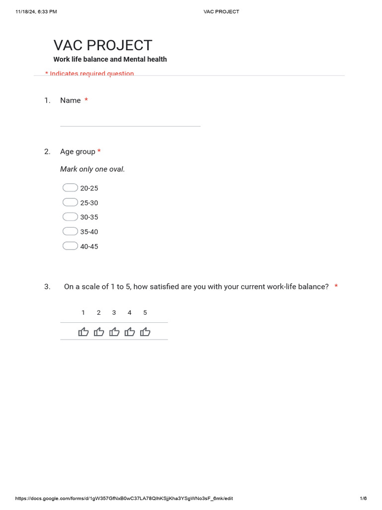 VAC PROJECT - Google Forms Questions | PDF | Workload | Mental Health