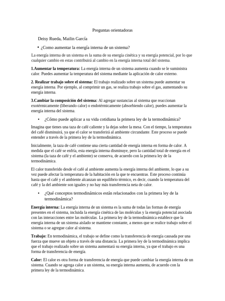 Preguntas Orientadoras 1 | PDF | Calor | Temperatura