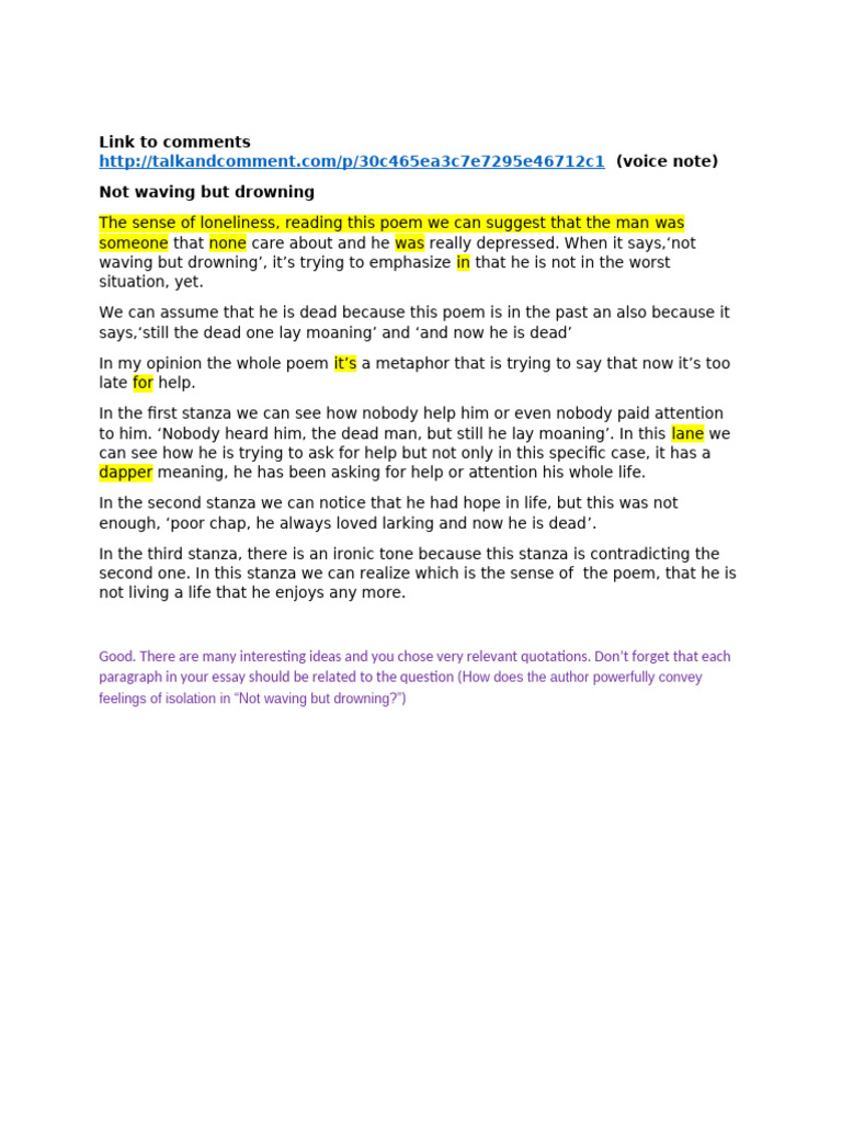 Not Waving But Drowning Paloma - Corrected | PDF