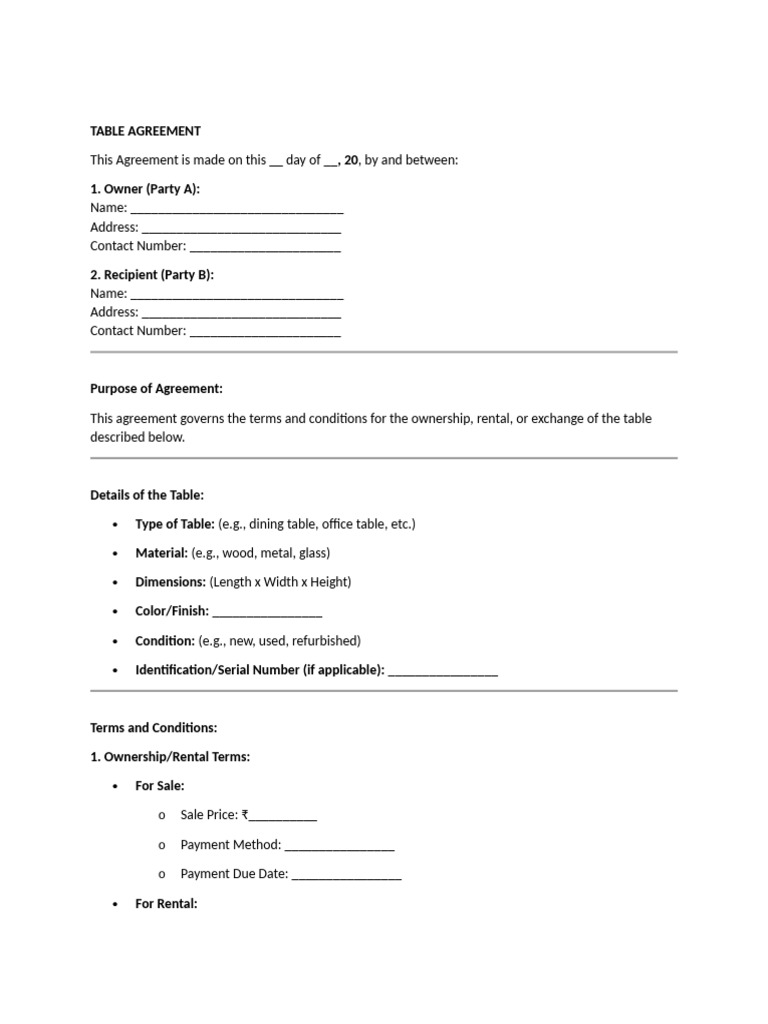 TABLE AGREEMENT | PDF
