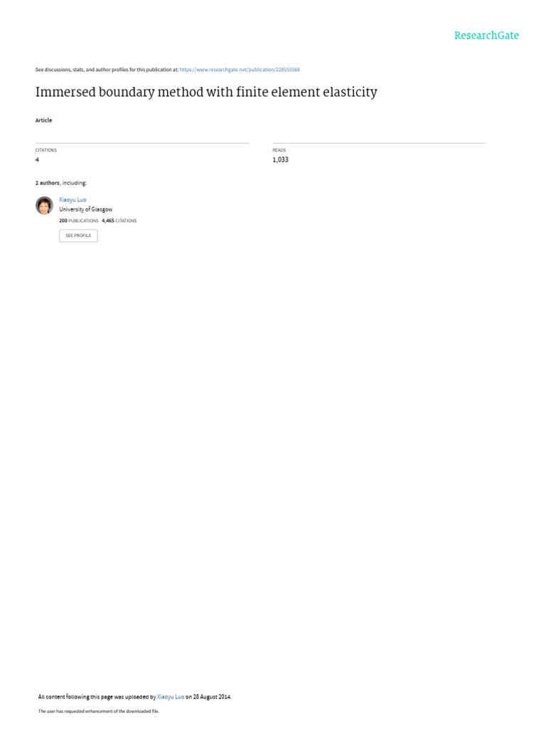 Immersed Boundary Method With Finite Element Elast | PDF | Continuum Mechanics | Finite Element ...