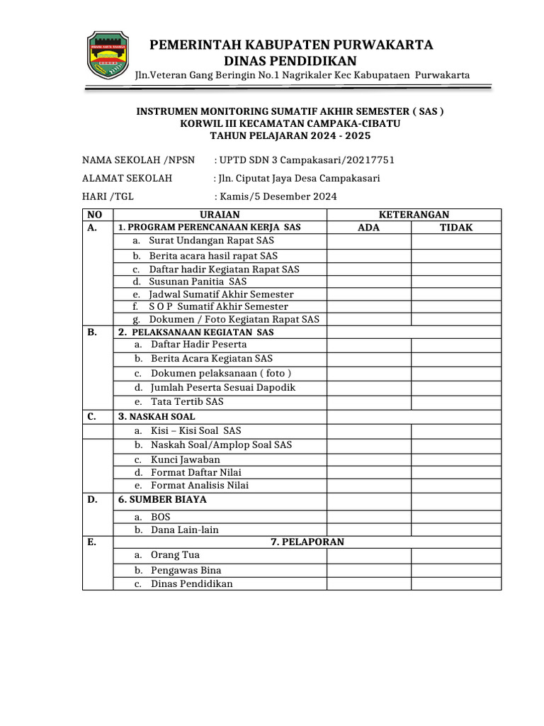 FORMAT MONEV SUMATIF AKHIR SEMESTER 2024 - 2025 - Dy | PDF
