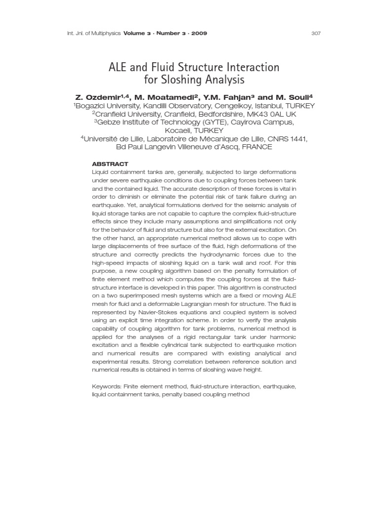 ALE and Fluid Structure Interaction For Sloshing A | PDF | Continuum Mechanics | Fluid Dynamics