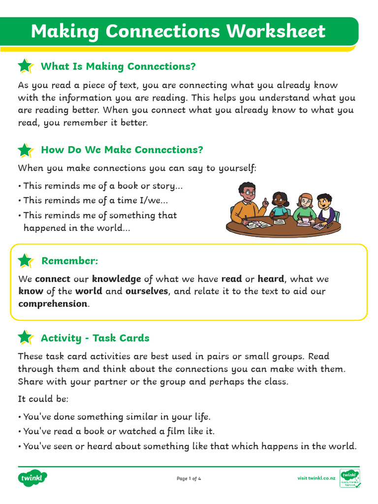 Reading Comprehension Skills Making Connections Worksheet Year 3 4 ...