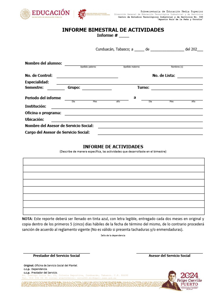 Informe Bimestral de Actividades 2024 | PDF