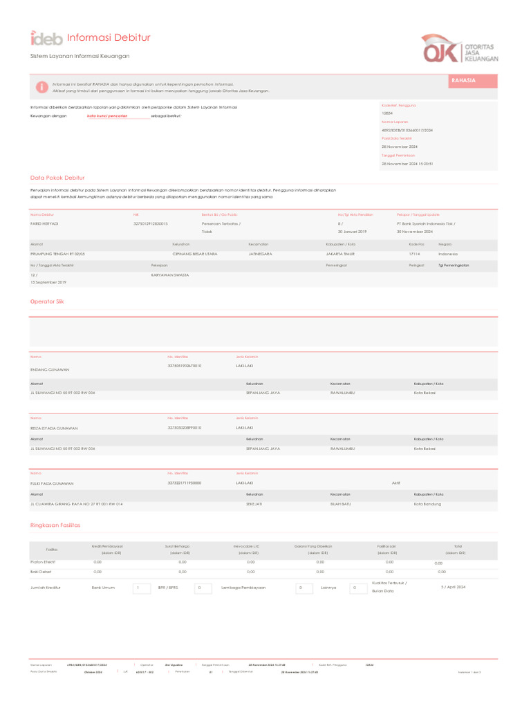 Informasi Debitur: Sistem Layanan Informasi Keuangan | PDF