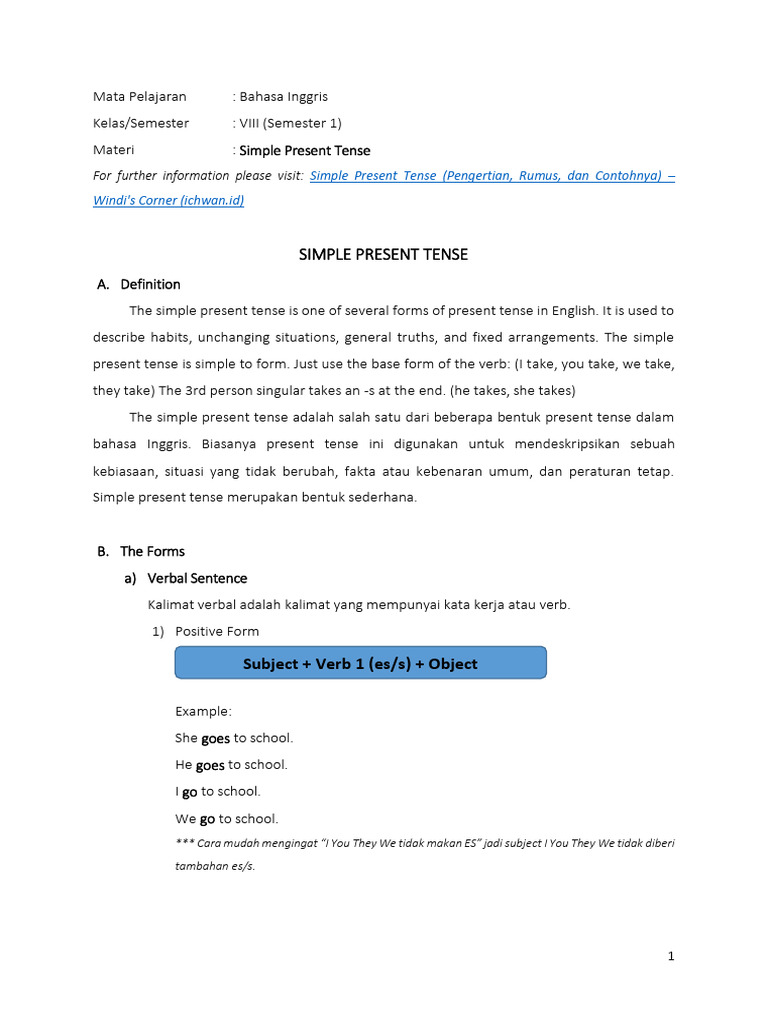 MODUL BING KELAS 8 SMT 1 SIMPLE PRESENT TENSE | PDF | Adverb | Adjective