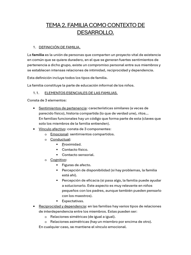 TEMA 2. LA FAMILIA COMO CONTEXTO DE DESARROLLO. | PDF | Comportamiento | Familia