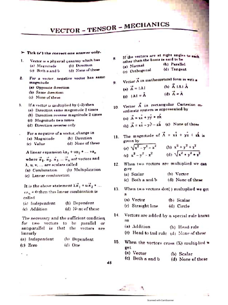 Vector Tensor Mcqs-1 | PDF