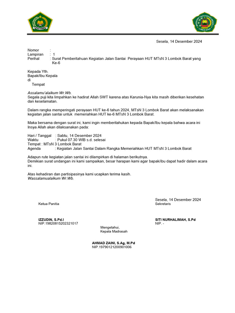 Surat Undangan Jalan Santai | PDF