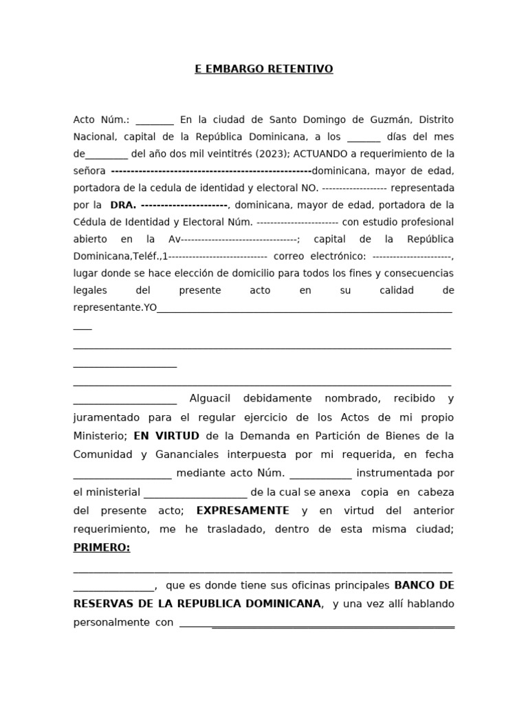 E Embargo Retentivo | PDF | Bancos | Procedimiento Civil