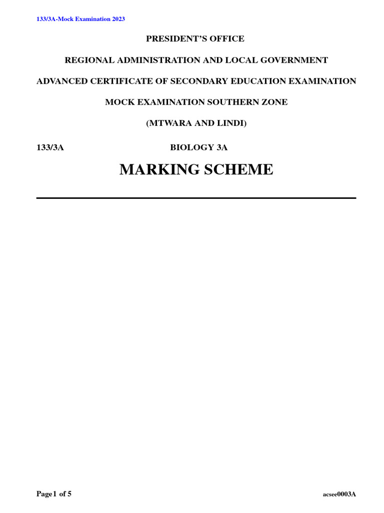 Adv Biology 3a Marking Scheme Mtwara and Lindi | PDF | Sugar | Diet ...
