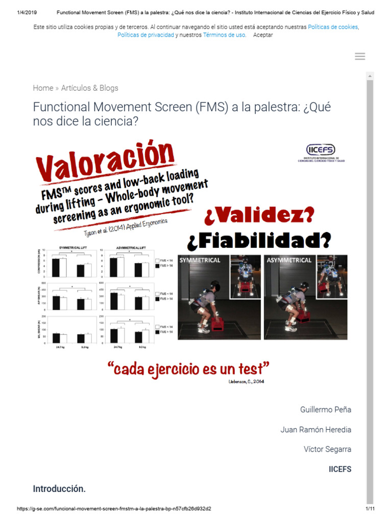Functional Movement Screen FMS A La Palestra Que Nos Dice La Ciencia | PDF | Evaluación ...