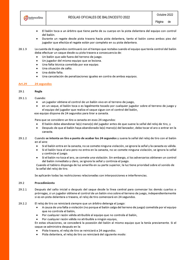 Reglas Oficiales de Baloncesto FIBA 2022 - V2-7 | PDF | Reglas y ...