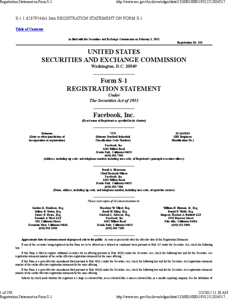 Facebook IPO 2012 Prospectus S1 PDF | PDF | Advertising | Initial ...