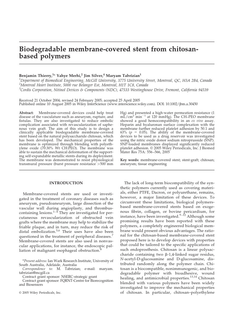 Biodegradable Membrane Covered Stent Fro | PDF | Stent | Tissue Engineering