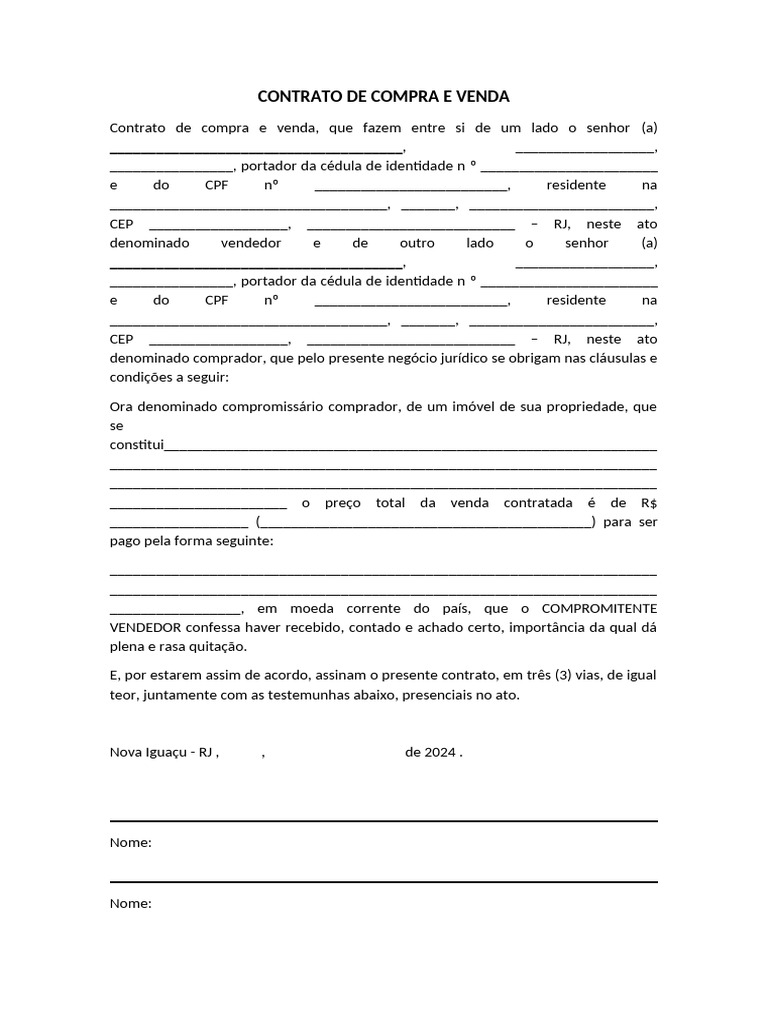CONTRATO DE COMPRA E VENDA-modelo | PDF