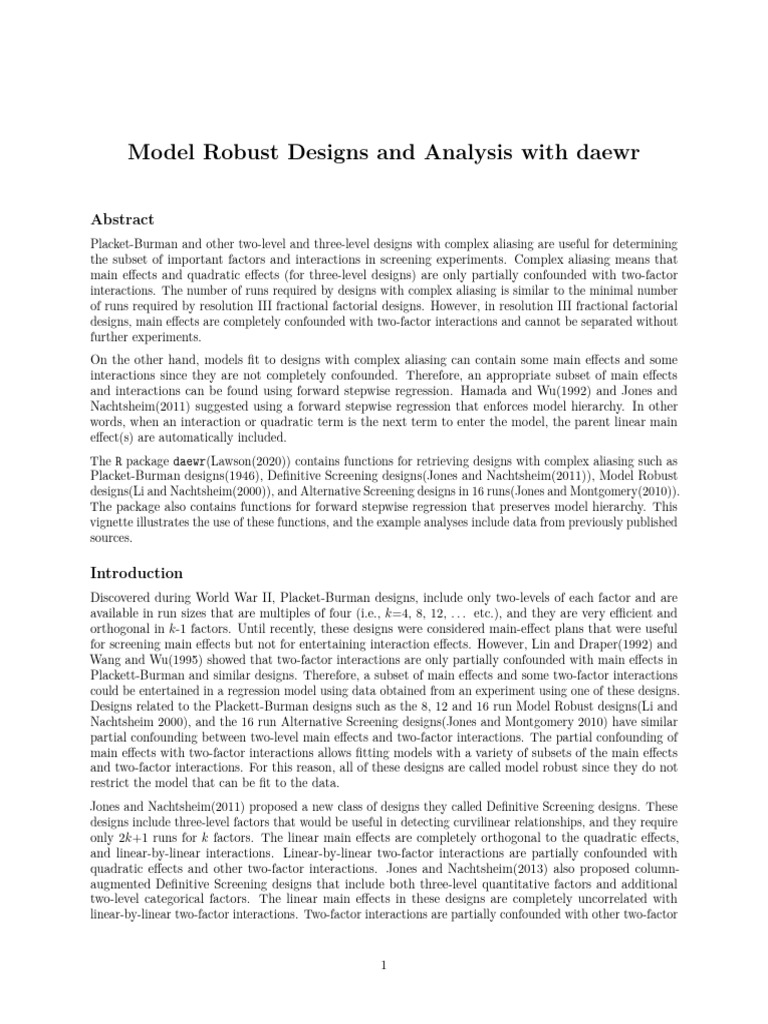 Model Robust Designs and Analysis With Daewr | PDF | Coefficient Of ...