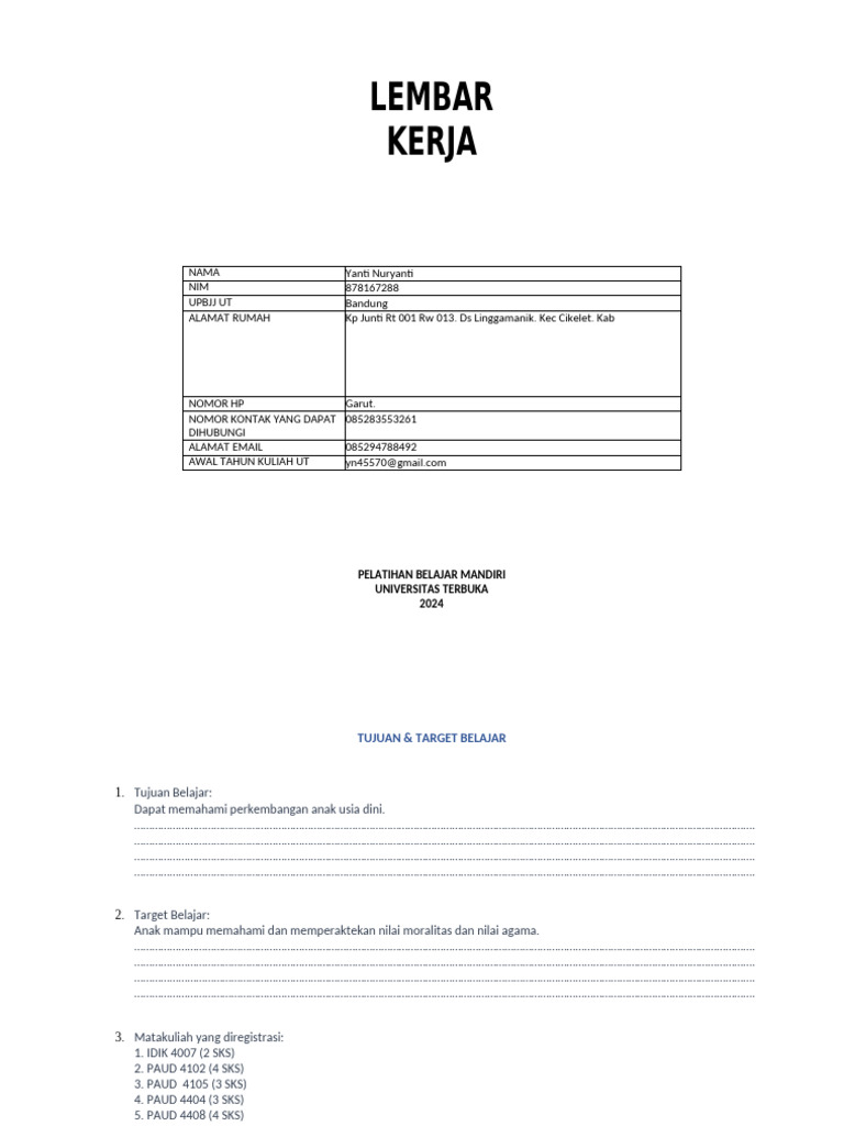 Lembar Kerja-Untuk Latihan Mahasiswa | PDF