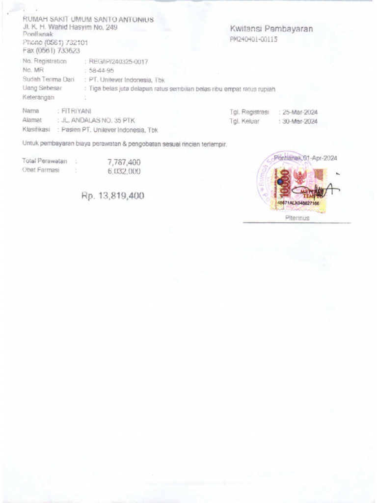 SANTO ANTONIUS AR-2024-04-06-0011-Fitriyani HO 10-24.pdf Inv 1 | PDF