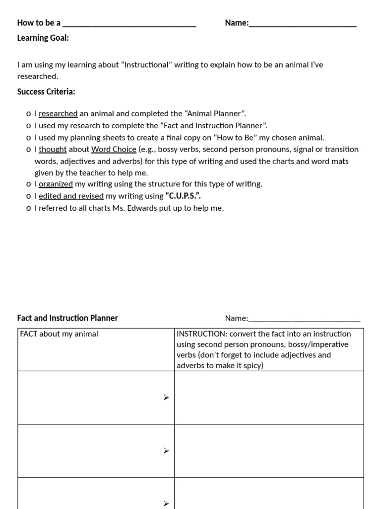 How To Be An Animal Grade 4 - Science and Writing | PDF
