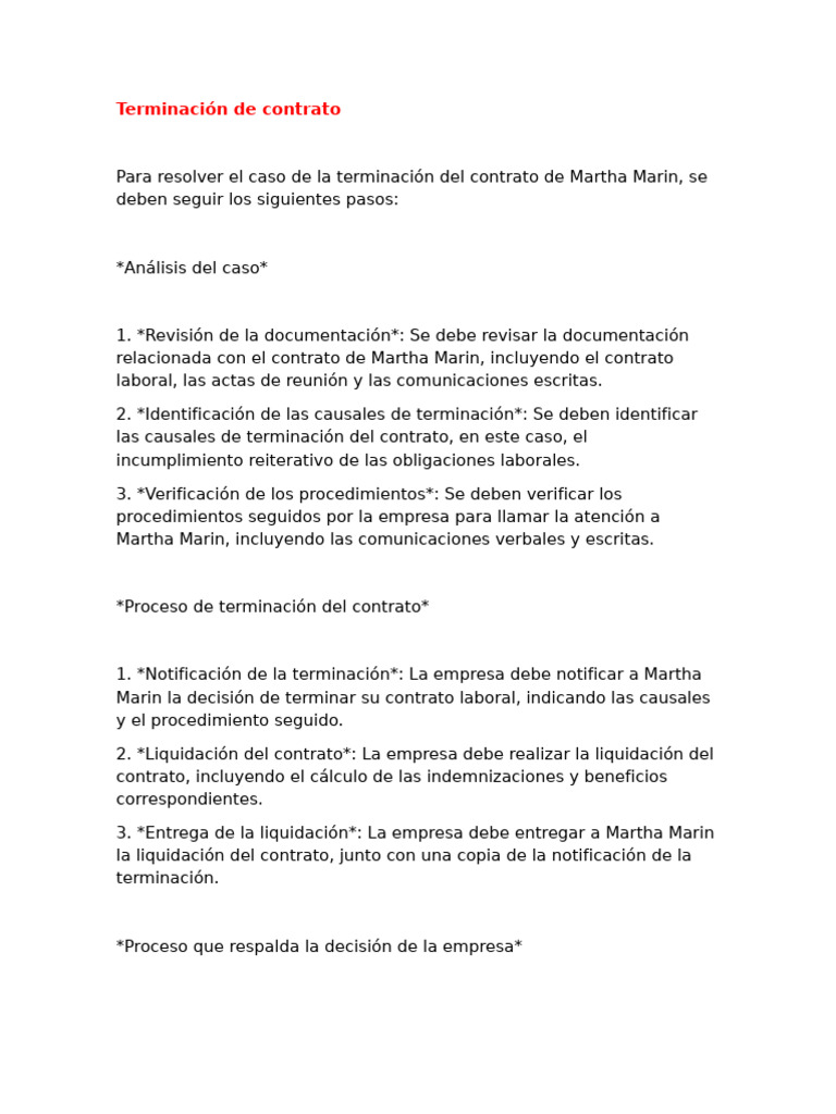 Proceso de Terminación de Contrato Laboral | PDF