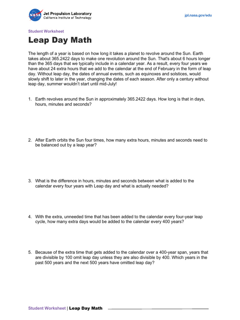 Leap Day Math Worksheet for Students | PDF