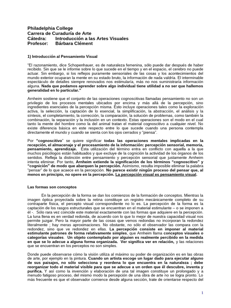Apuntes Introducción A Las Artes Visuales | PDF | Percepción | Pensamiento