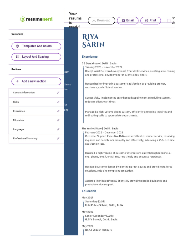 Finalize - ResumeNerd - Create Your Resume in Minutes! | PDF | Human ...