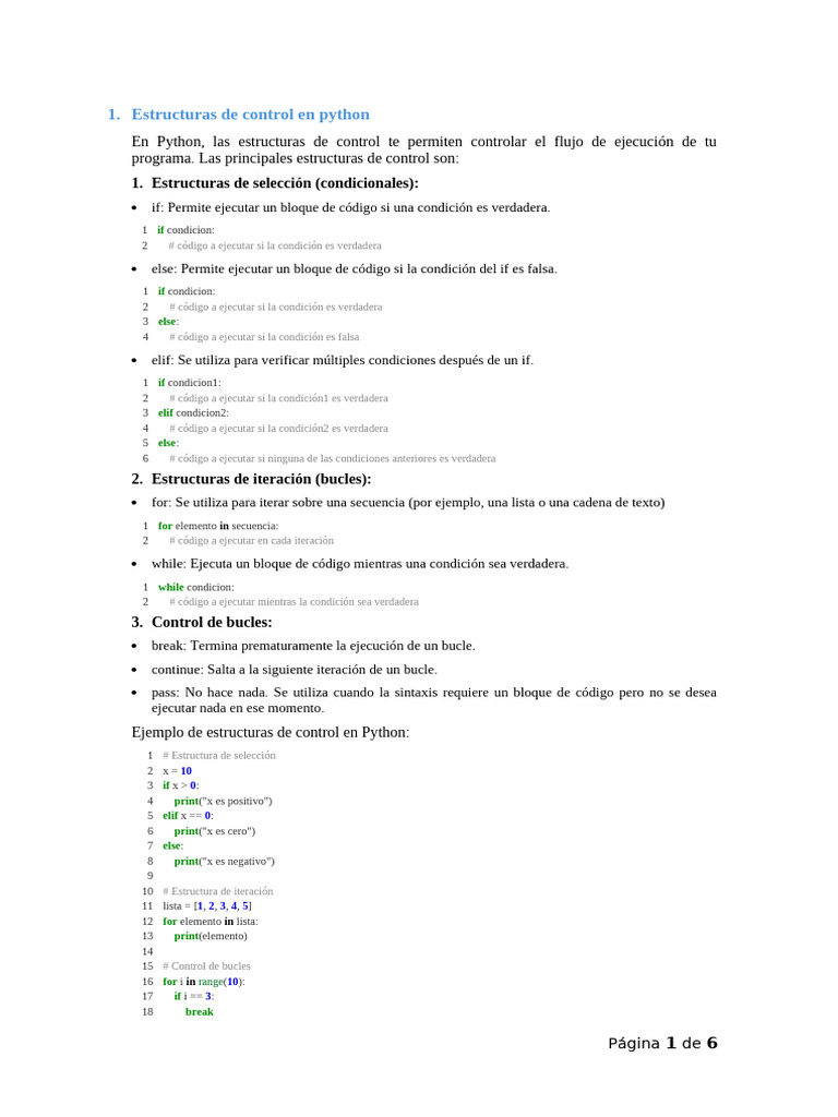 Estructuras de Control y Excepciones en Python | PDF | Python (lenguaje de programación) | Flujo ...