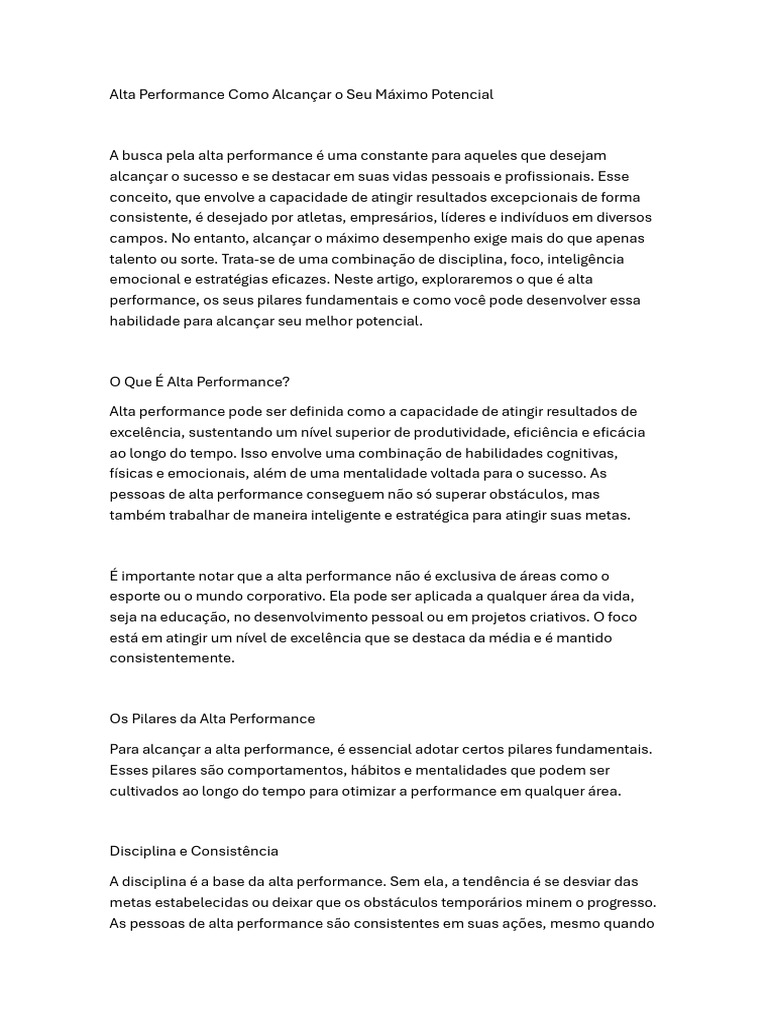Alta Performance Como Alcançar o Seu Máximo Potencial | PDF ...