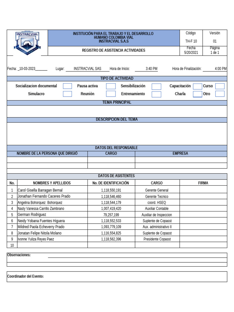 Registro Asistencia | PDF