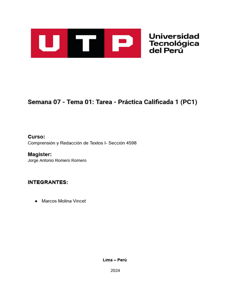 Semana 07 - Tema 01_ Tarea - Práctica Calificada 1 (PC1) | PDF | Enseñando | Evaluación