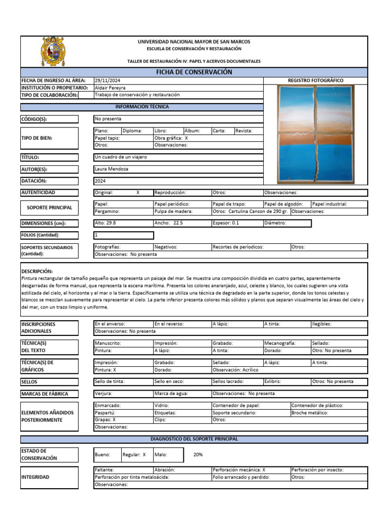 Ficha de conservación a la obra gráfica | PDF | Pinturas | Papel