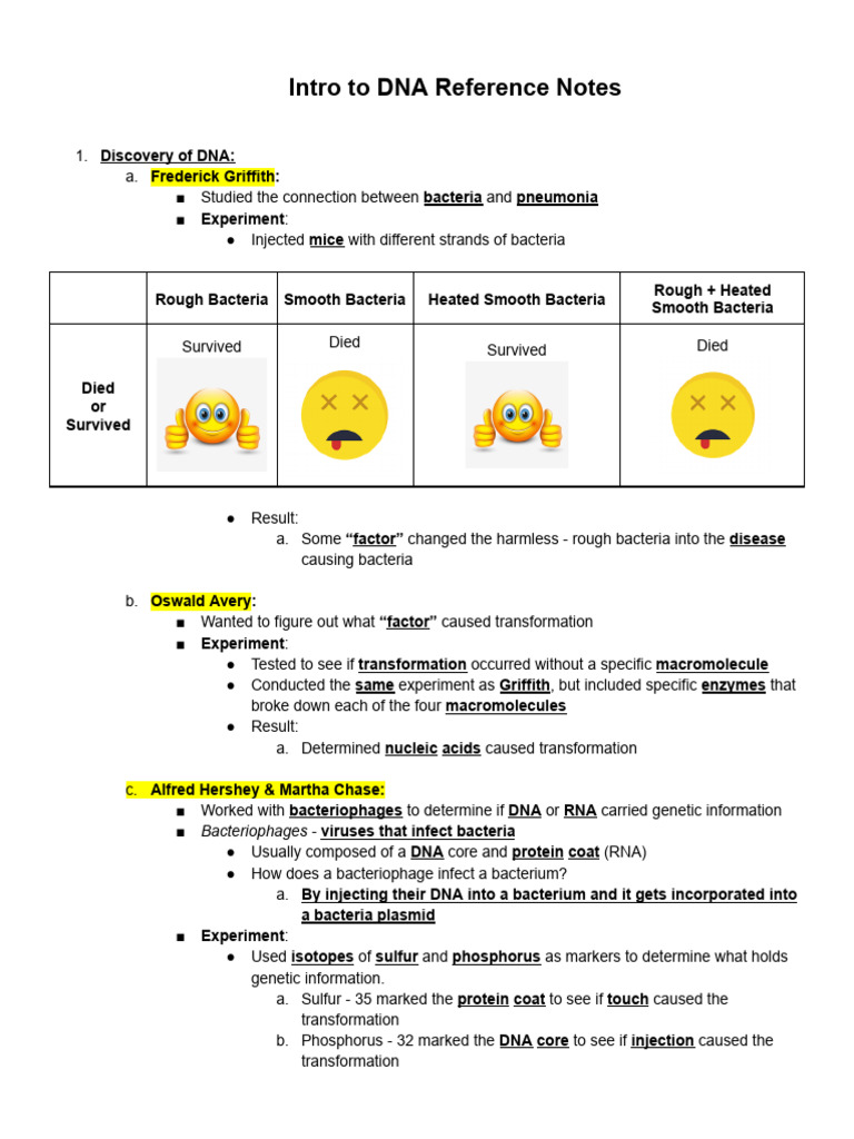 Day 1 - History of DNA Reference Notes 24-25 | PDF | Dna ...