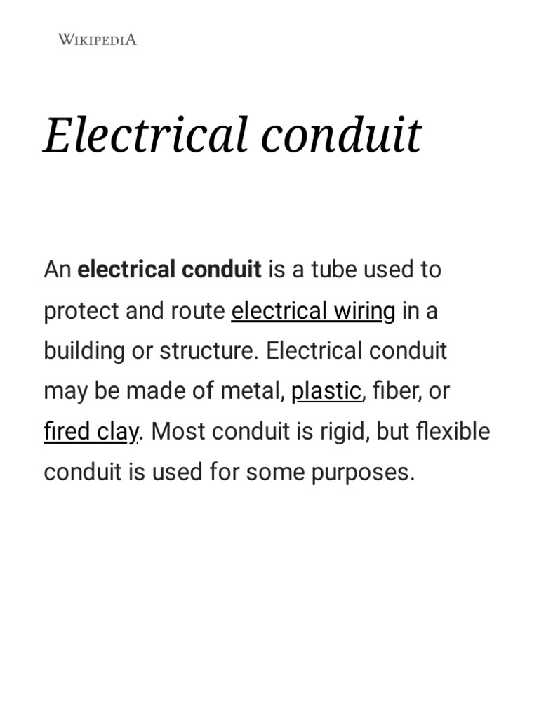 Electrical Conduit - Wikipedia | PDF | Wire | Equipment