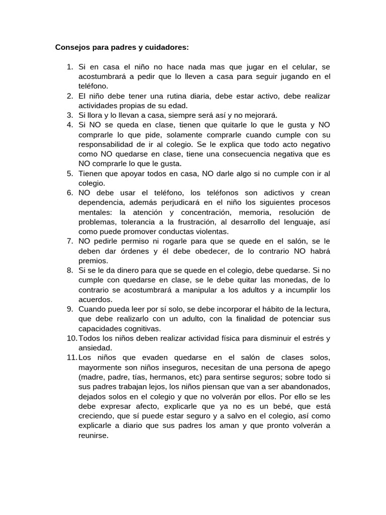 Consejos para Padres y Cuidadores | PDF