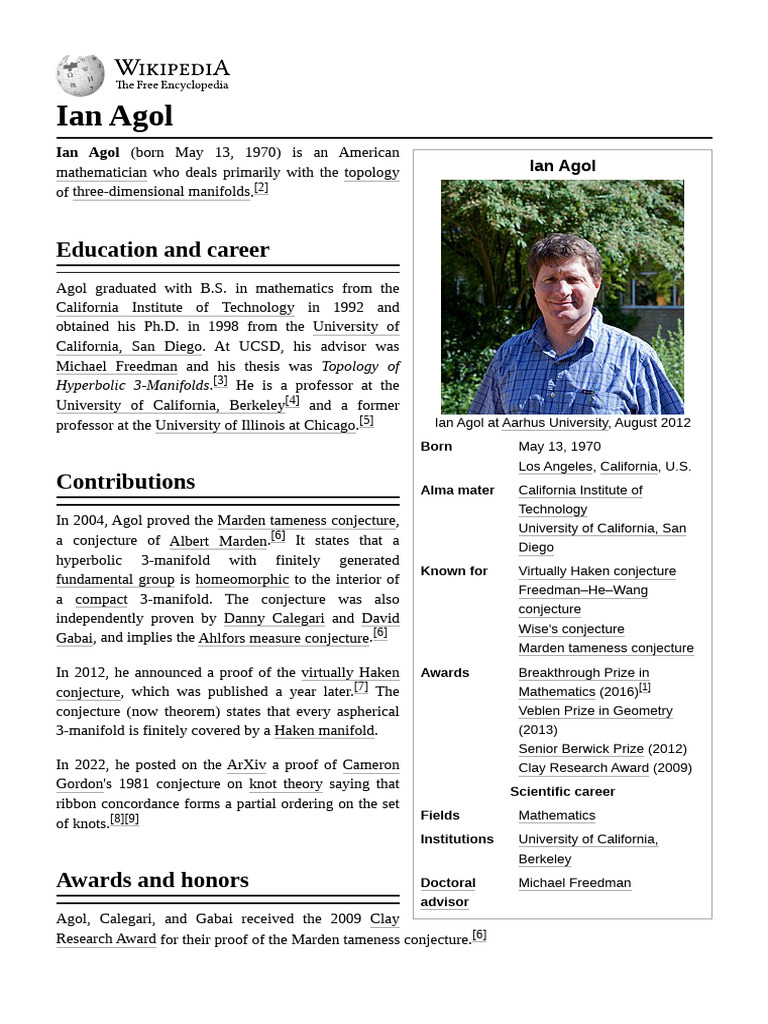 Ian_Agol | PDF | Differential Geometry | Differential Topology