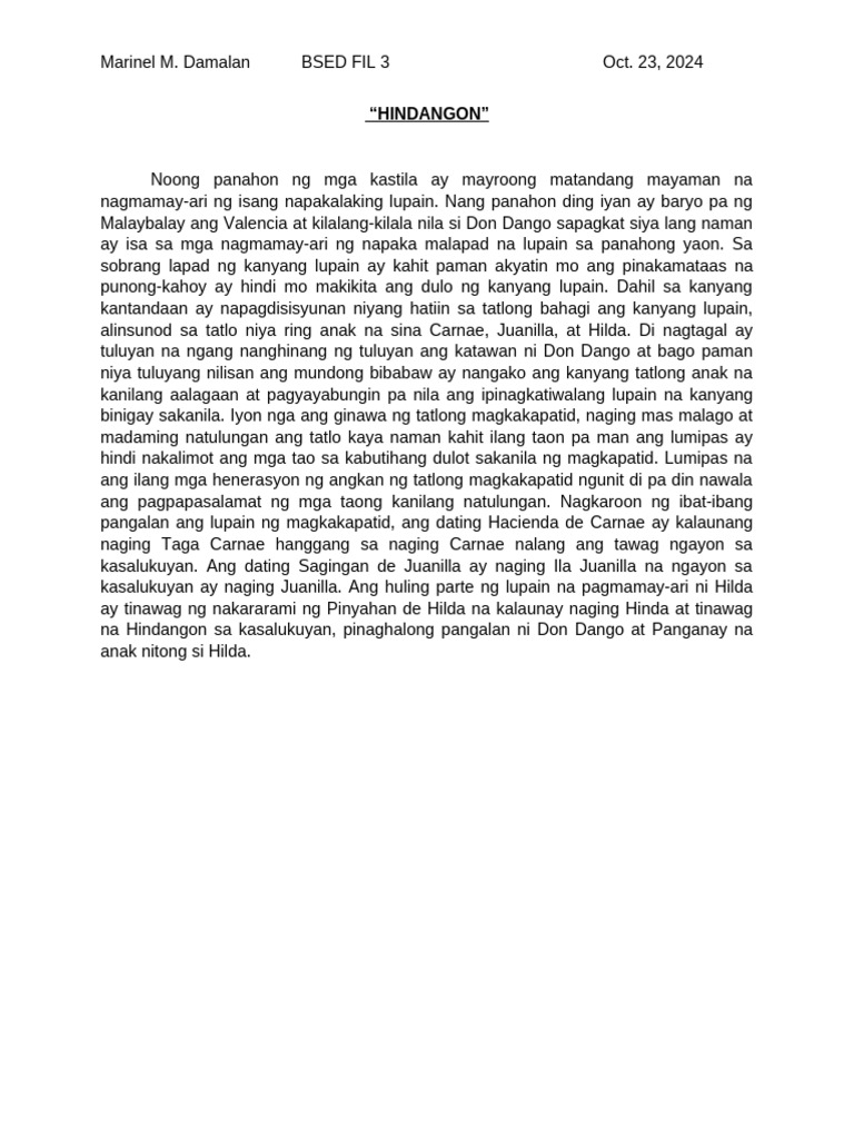 Alamat NG Aking Pinagmulan (Hindangon, Valencian) | PDF