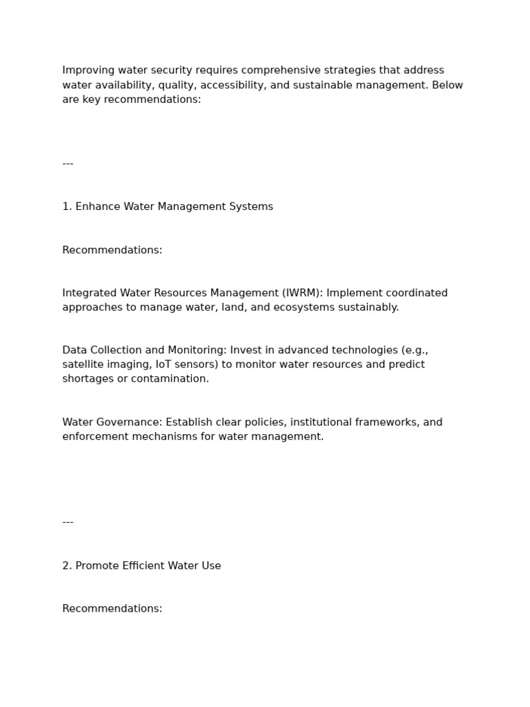 Water Security Recommendations | PDF | Reclaimed Water | Water Resources