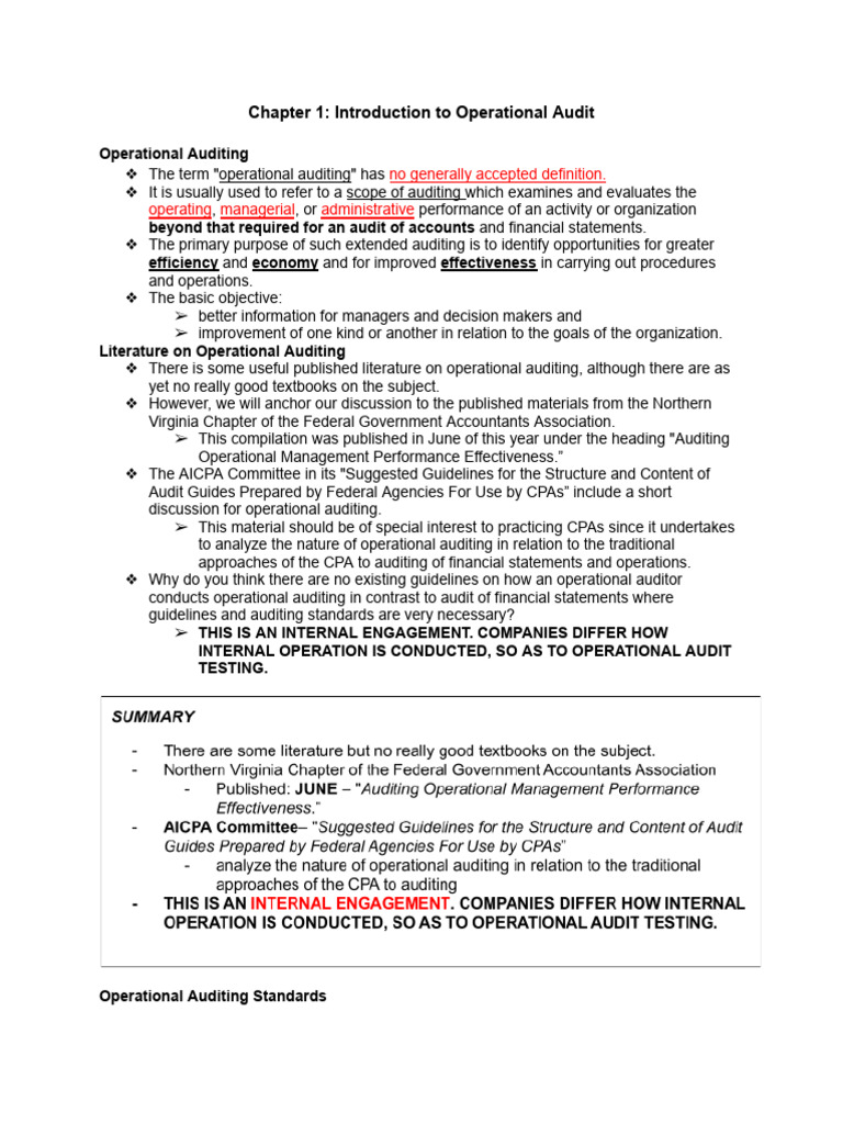 Operational Audit - Notes | PDF | Audit | Internal Audit