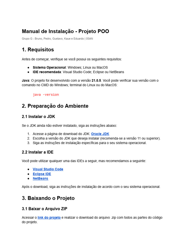 Manual de Instalação - Projeto POO | PDF | NetBeans | Aplicativos e ...