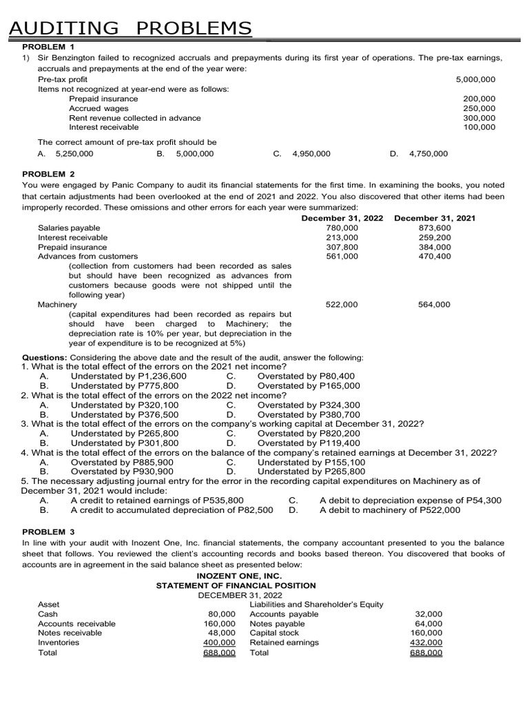 Audit Errors in Financial Statements | PDF | Debits And Credits ...