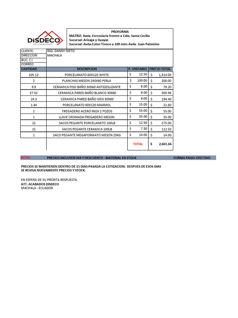 COTIZACION ING. DANNY NIETO | PDF