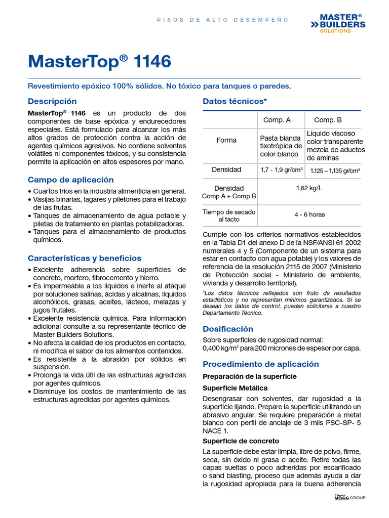 Mastertop 1146 Ficha Técnica | PDF | Hormigón | Agua