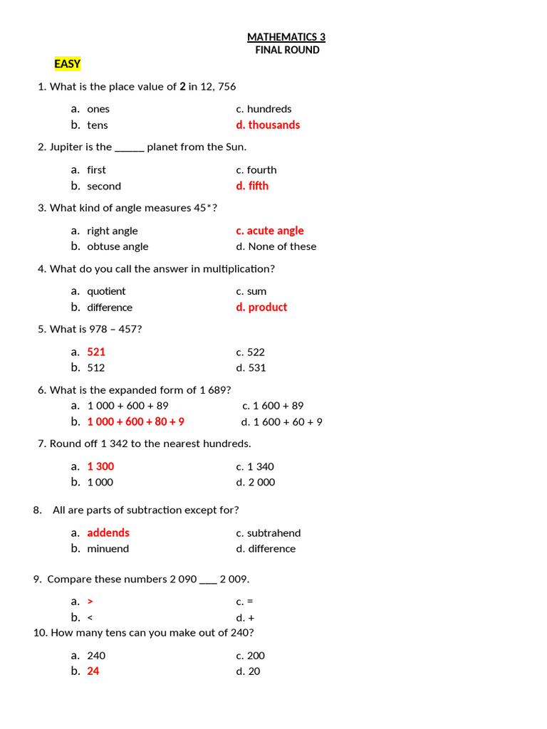 MATH QUIZ BEE FINAL ROUND G.3-6 | PDF | Subtraction | Numbers MATH QUIZ BEE FINAL ROUND G.3-6 | PDF | Subtraction | Numbers