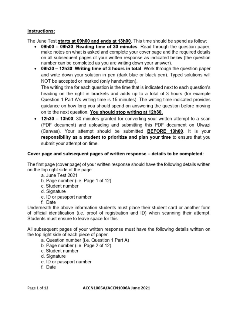 1.1 June Test 2021_QuestionPaper - final | PDF | Debits And Credits ...